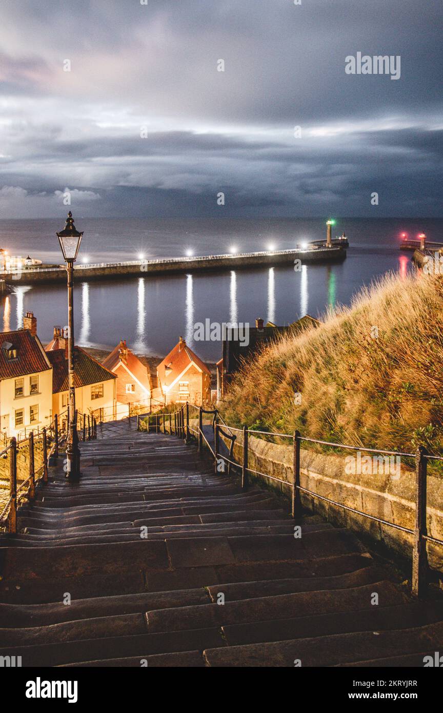 The famous '199 steps' to St Mary's Church in Whitby, North Yorkshire ...