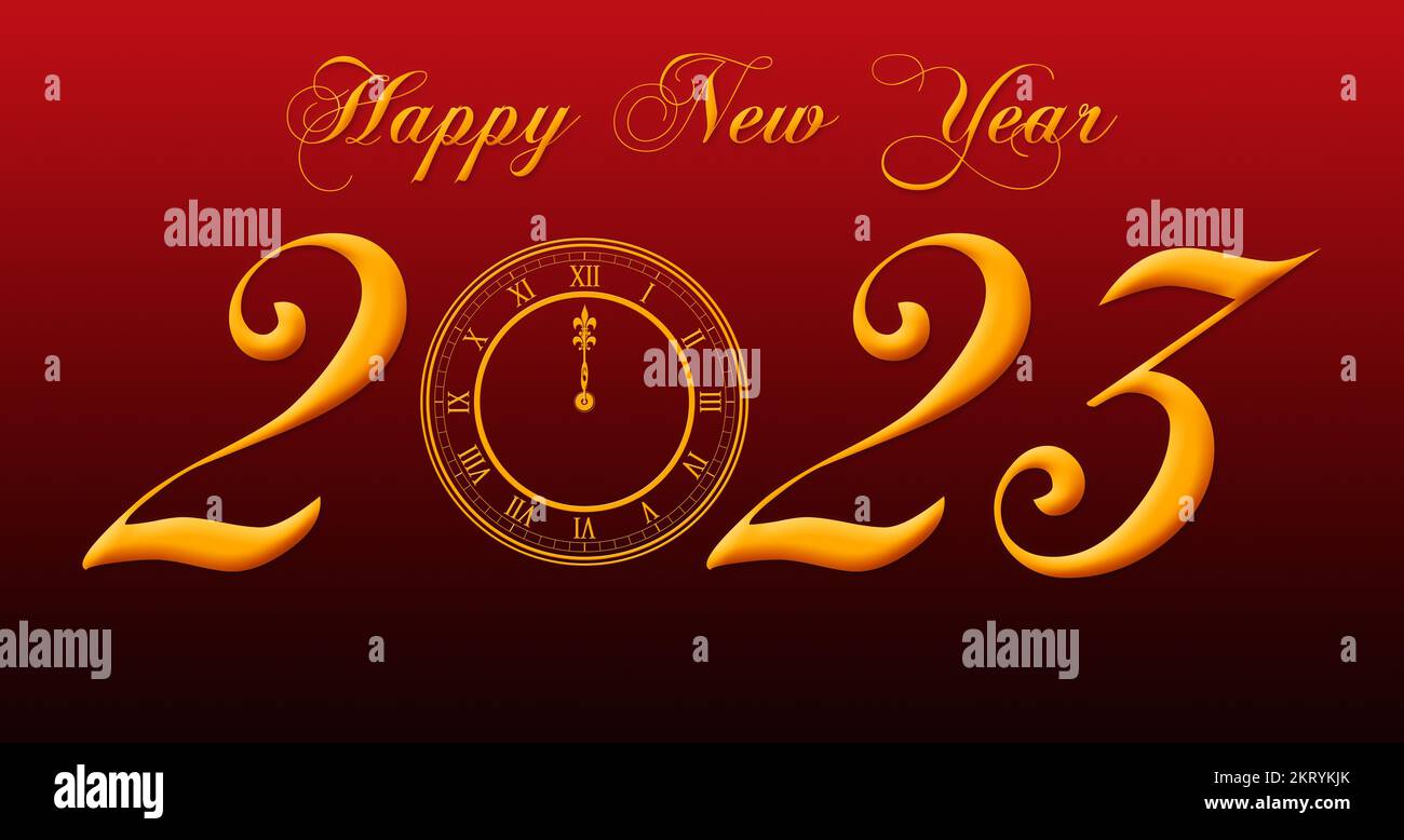 Happy New Year 2023 with round clock striking twelve web banner ...