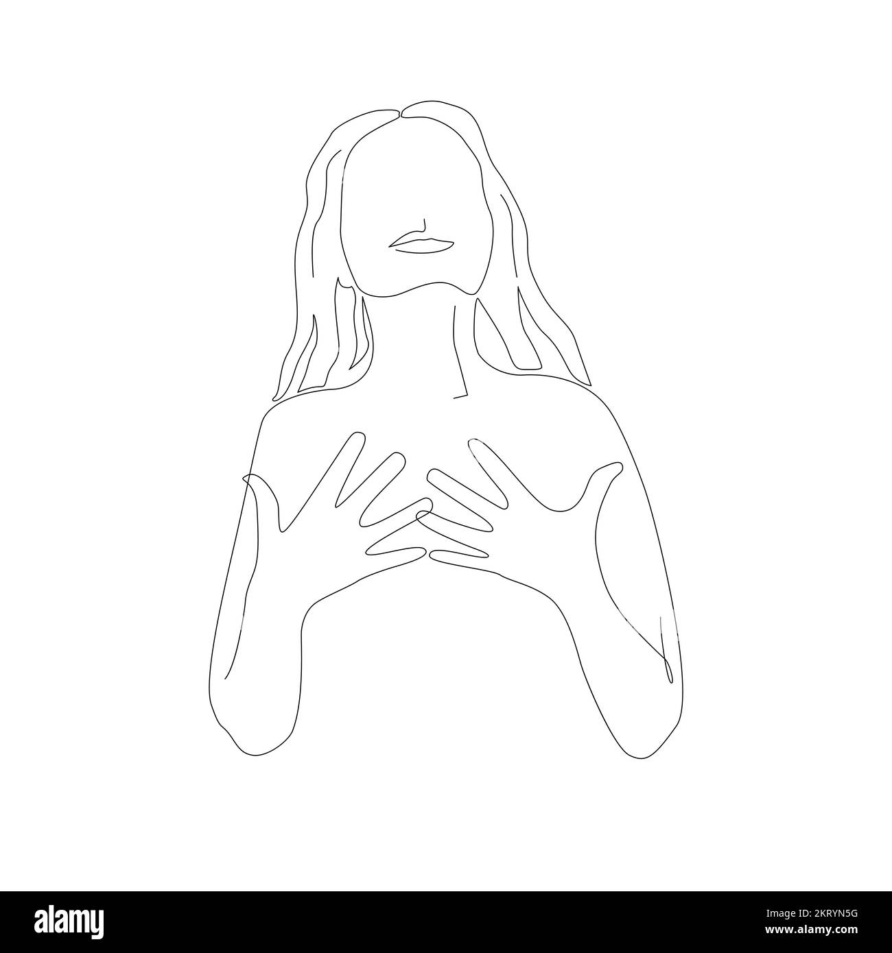 Happy grateful woman silhouette with hands on her chest and grateful ...