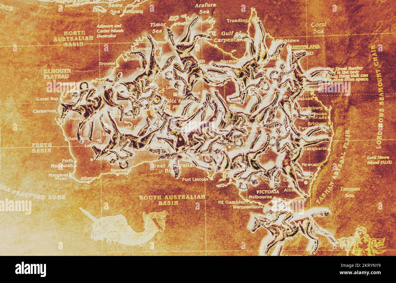 Rustic stylised art on a mix of horse racing pendants on map of ...