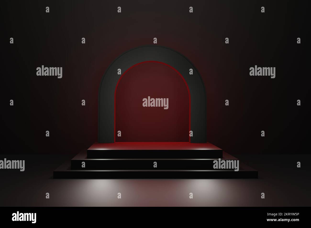 empty black red platform with arch for product promotion, romantic ...