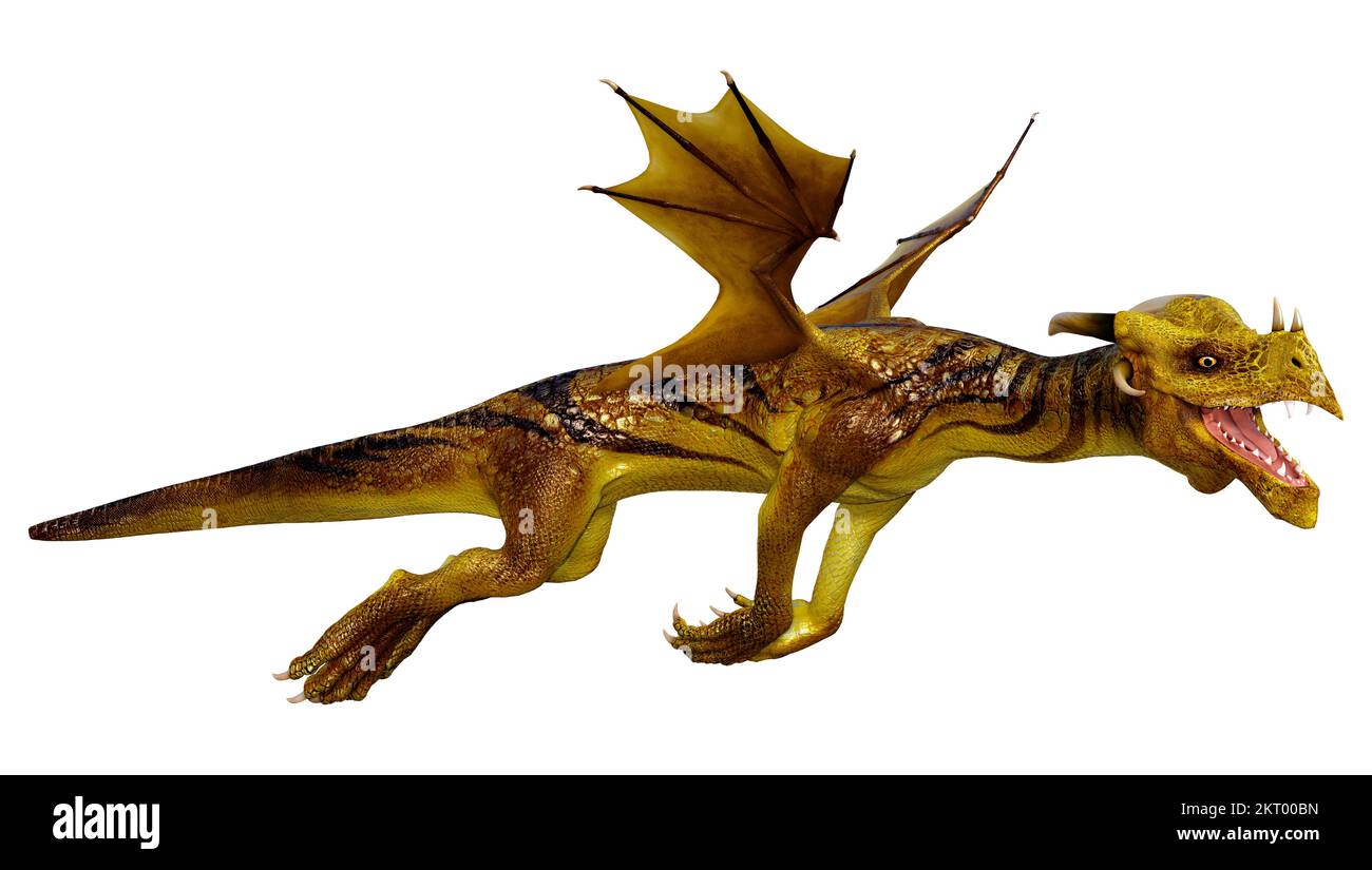 3D rendering of a fantasy dragon isolated on white background Stock ...