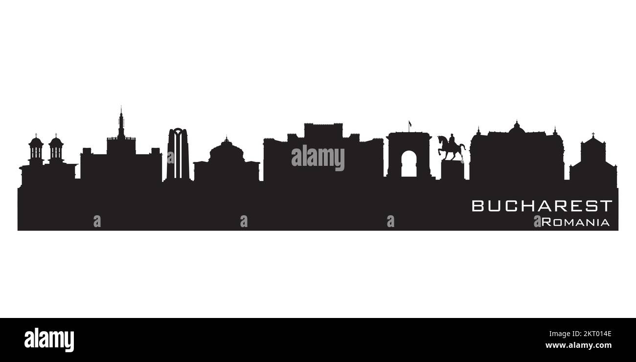 Bucharest Romania city skyline Detailed vector silhouette Stock Vector ...