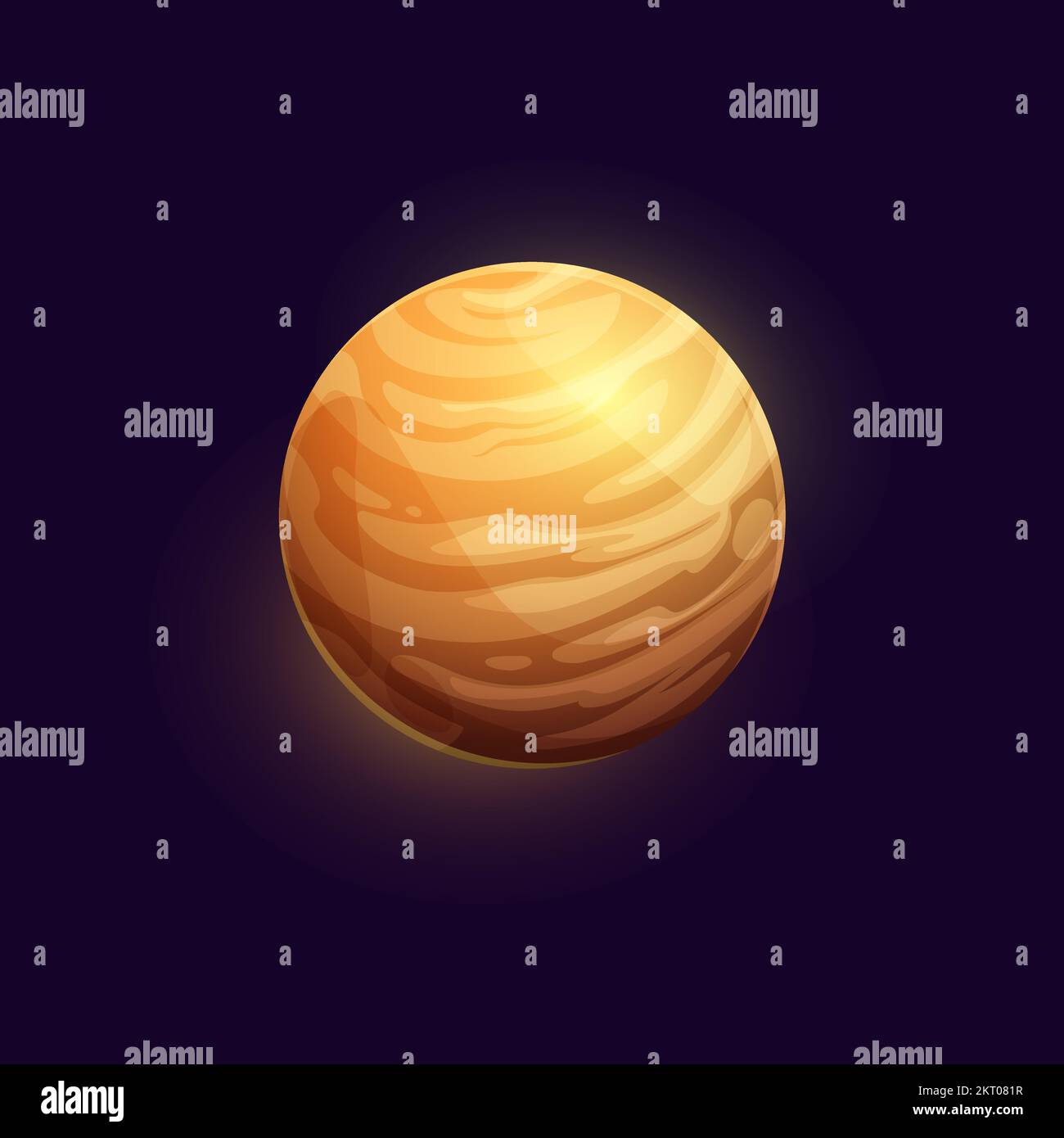 Cartoon brown space planet, vector shining sphere in far galaxy. Cosmic ...