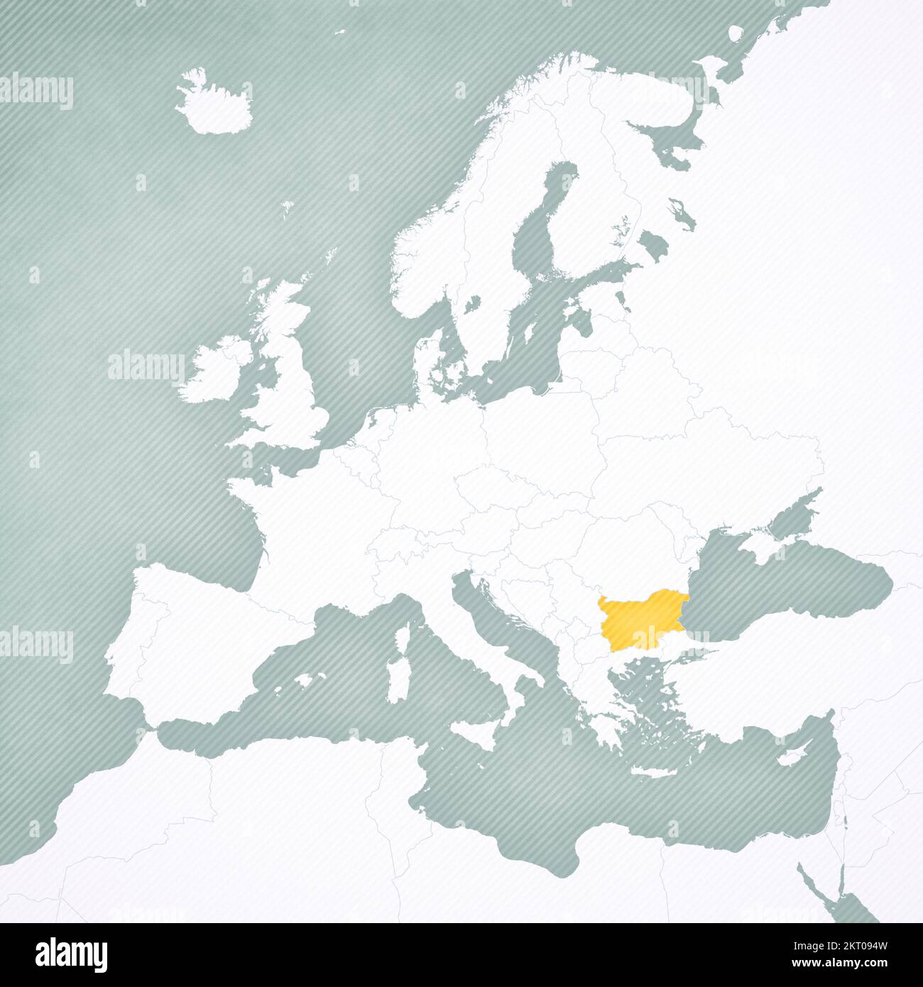 Bulgaria on the map of Europe with softly striped vintage background ...