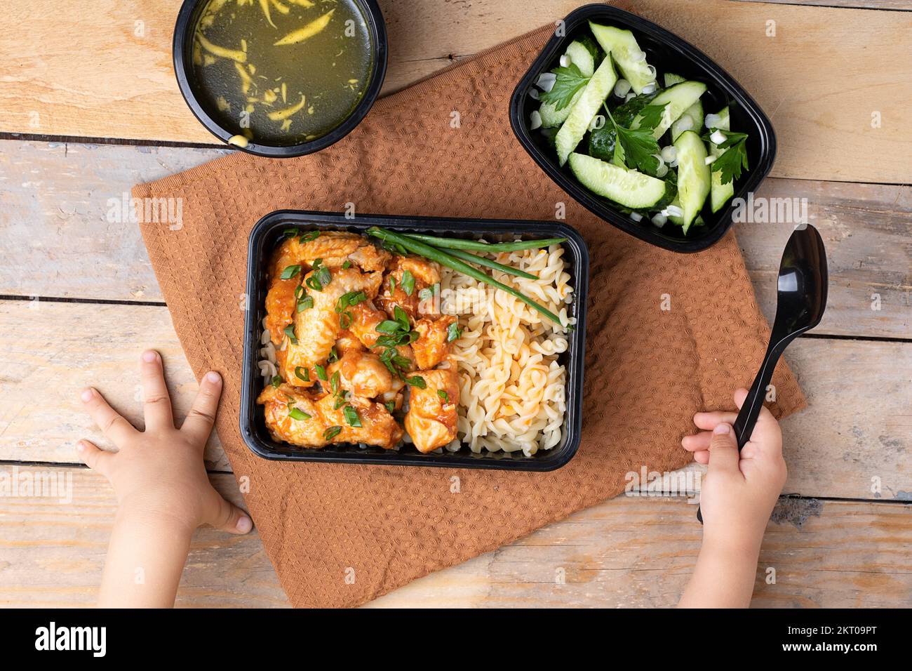lunch boxes with ready meal to eat, top view Stock Photo - Alamy