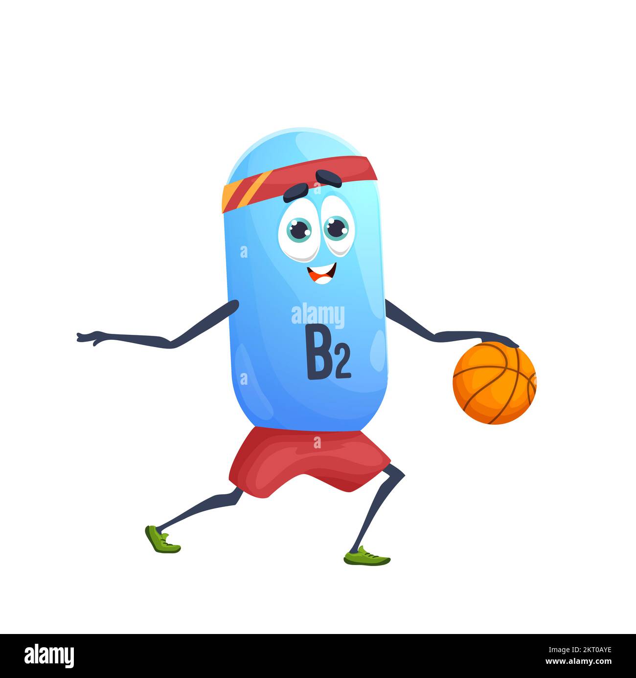 Cartoon vitamin B2 basketball player character. Isolated vector funny ...