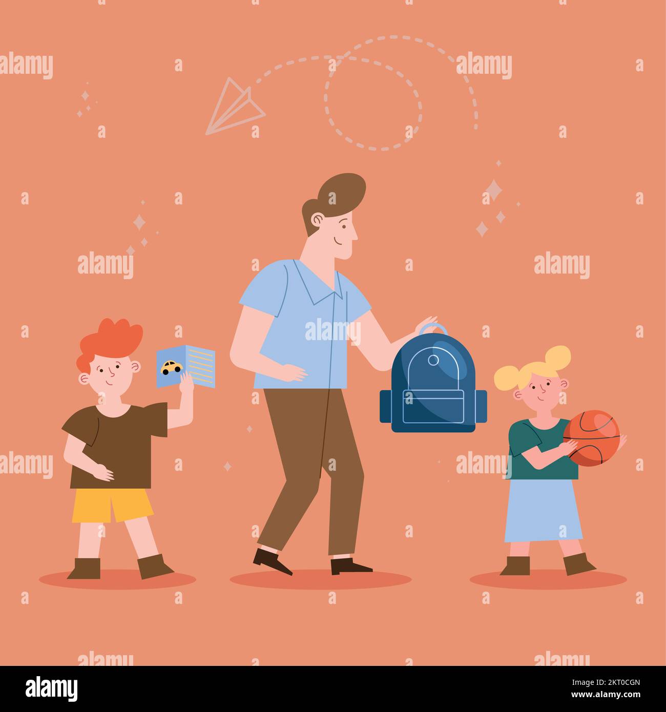 Father walking children to school Stock Vector Images - Alamy