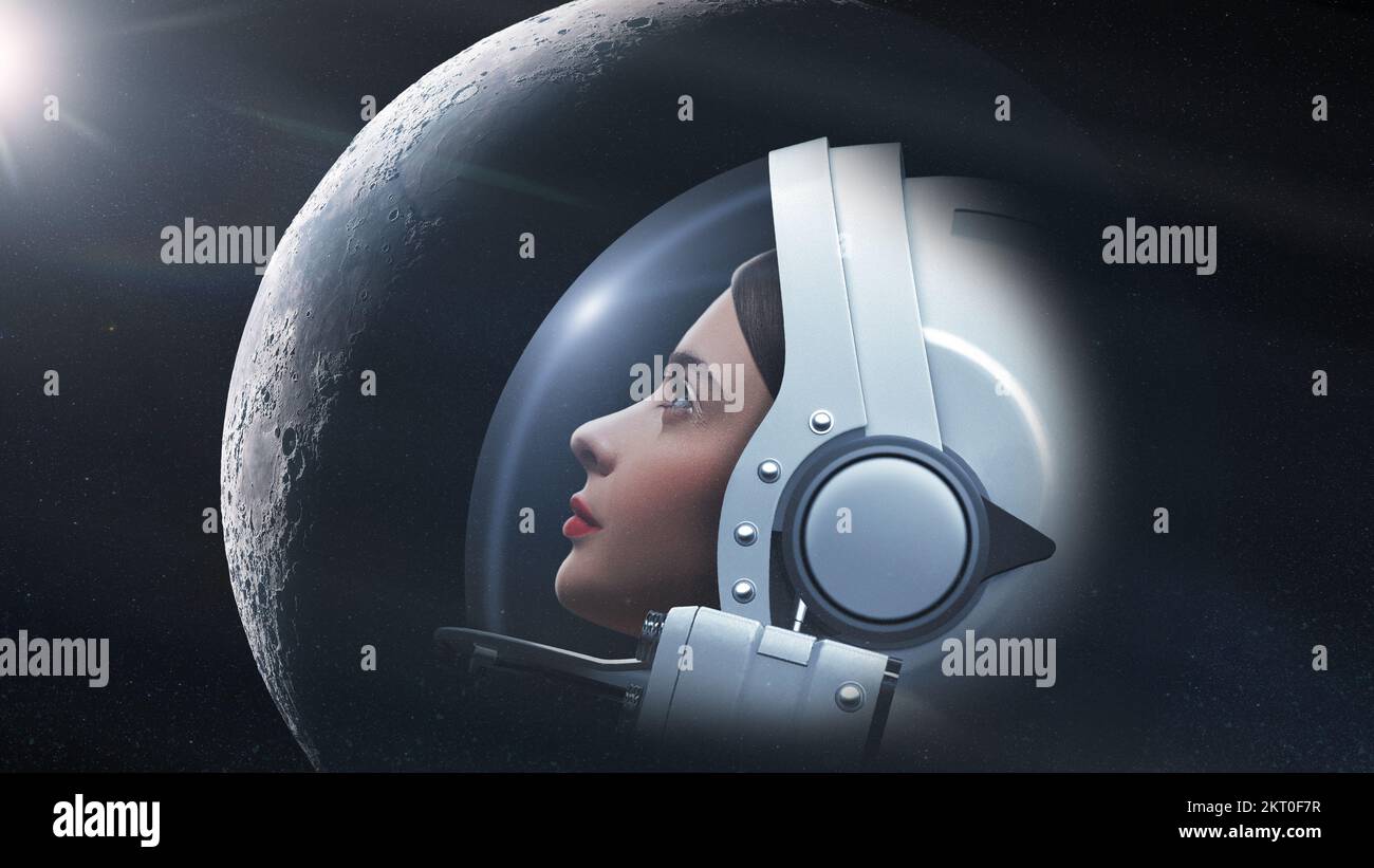 Attractive girl in spacesuit on Moon background. Elements of this image ...