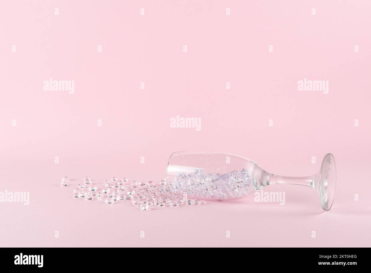 Spilled Wine Glass With Diamonds On A Pink Background Creative Minimal Party Concept Stock