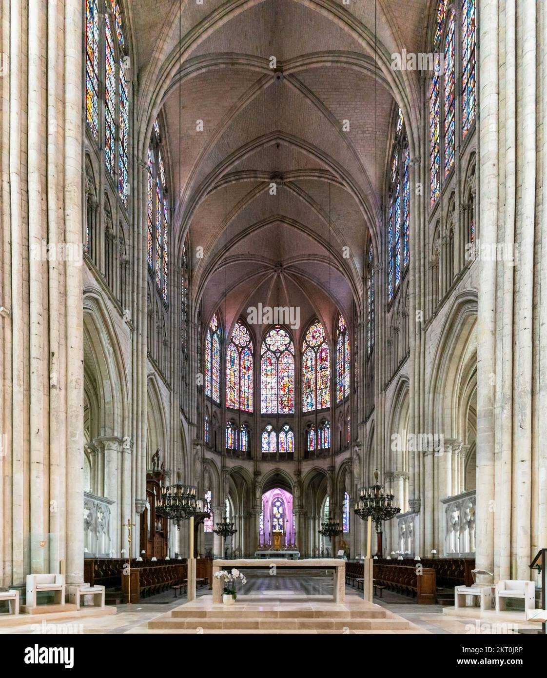 Troyes, France- 13 September, 2022: view of the main altar and central ...