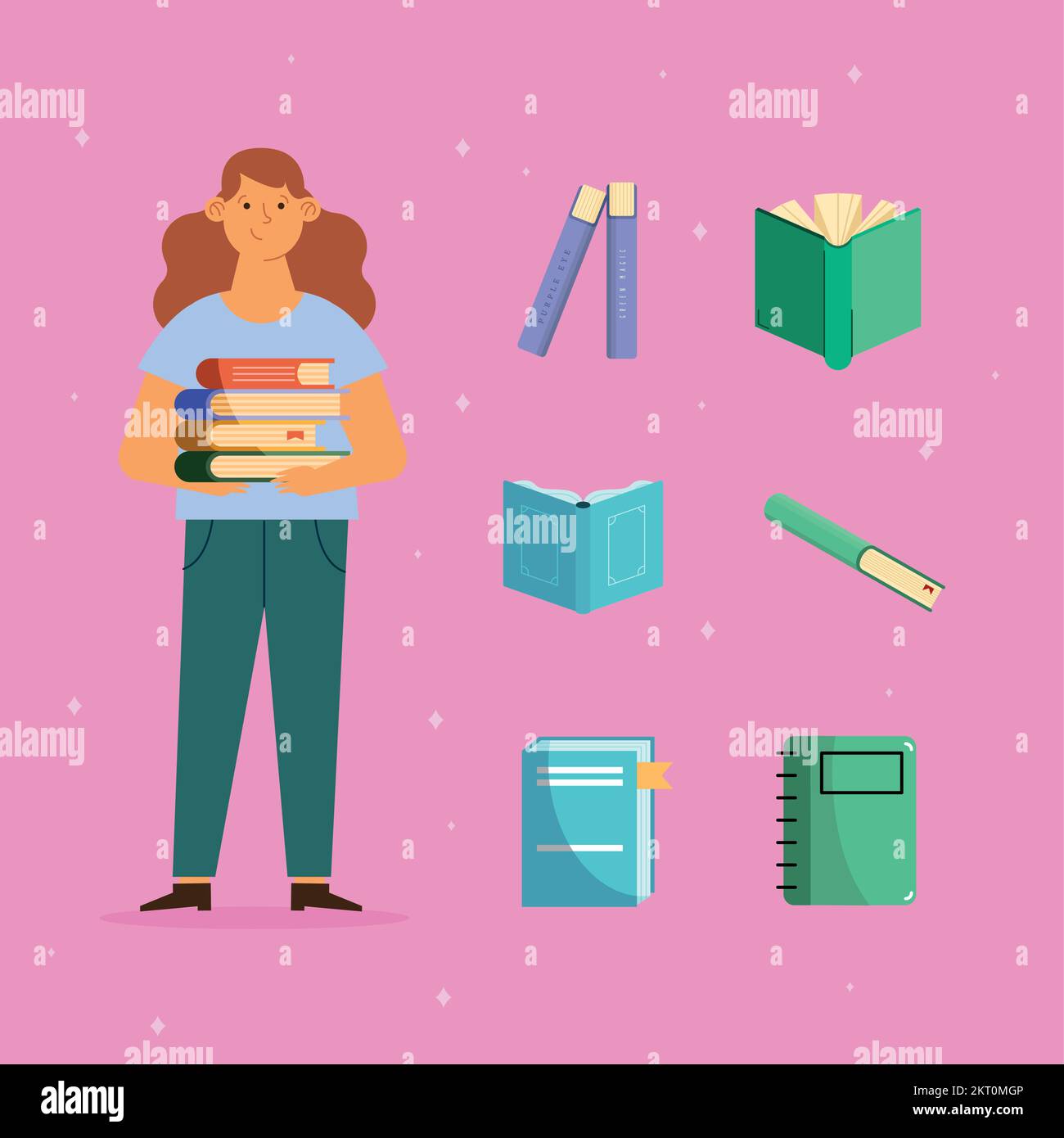 woman with school supplies character Stock Vector Image & Art - Alamy