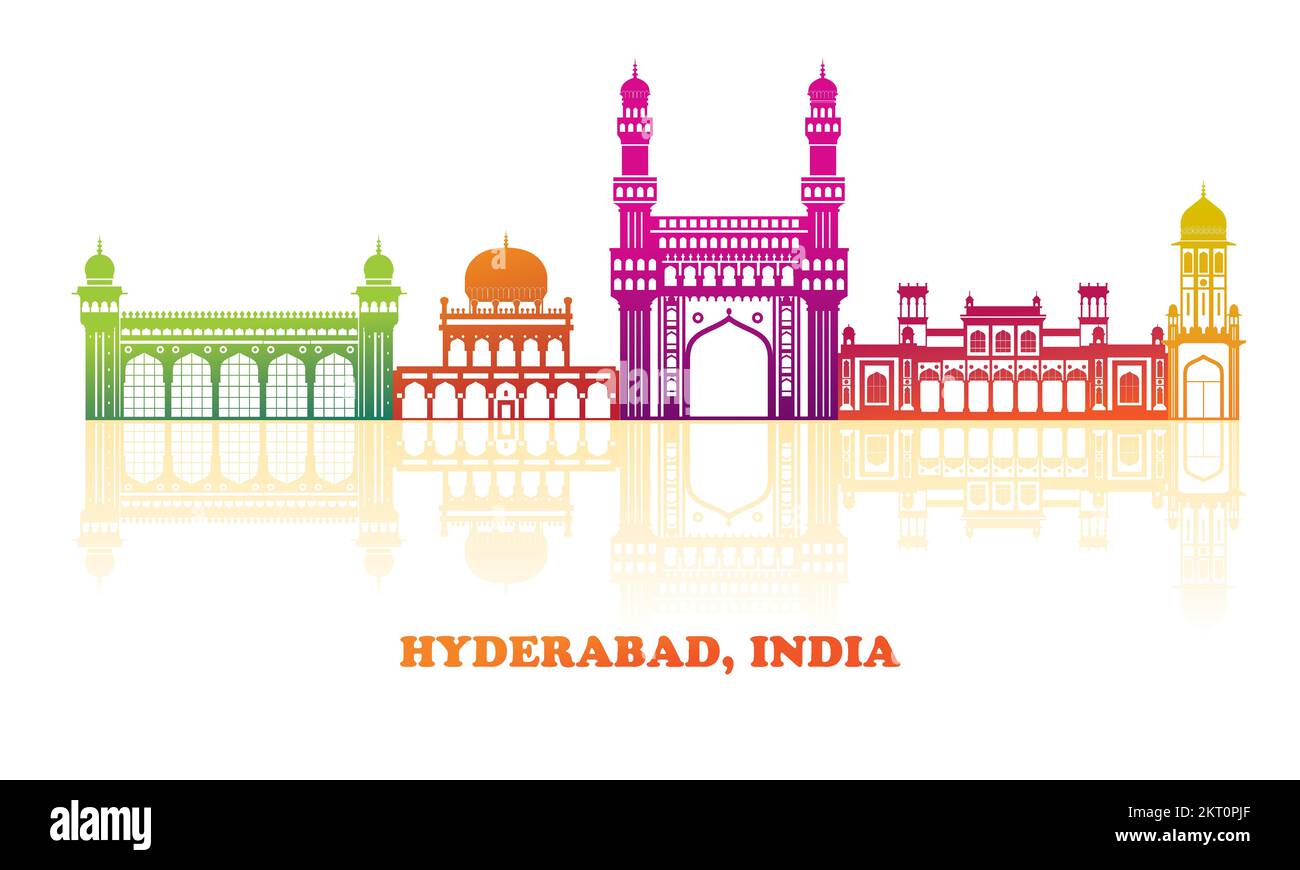 Colourfull Skyline panorama of city of Hyderabad, India - vector ...