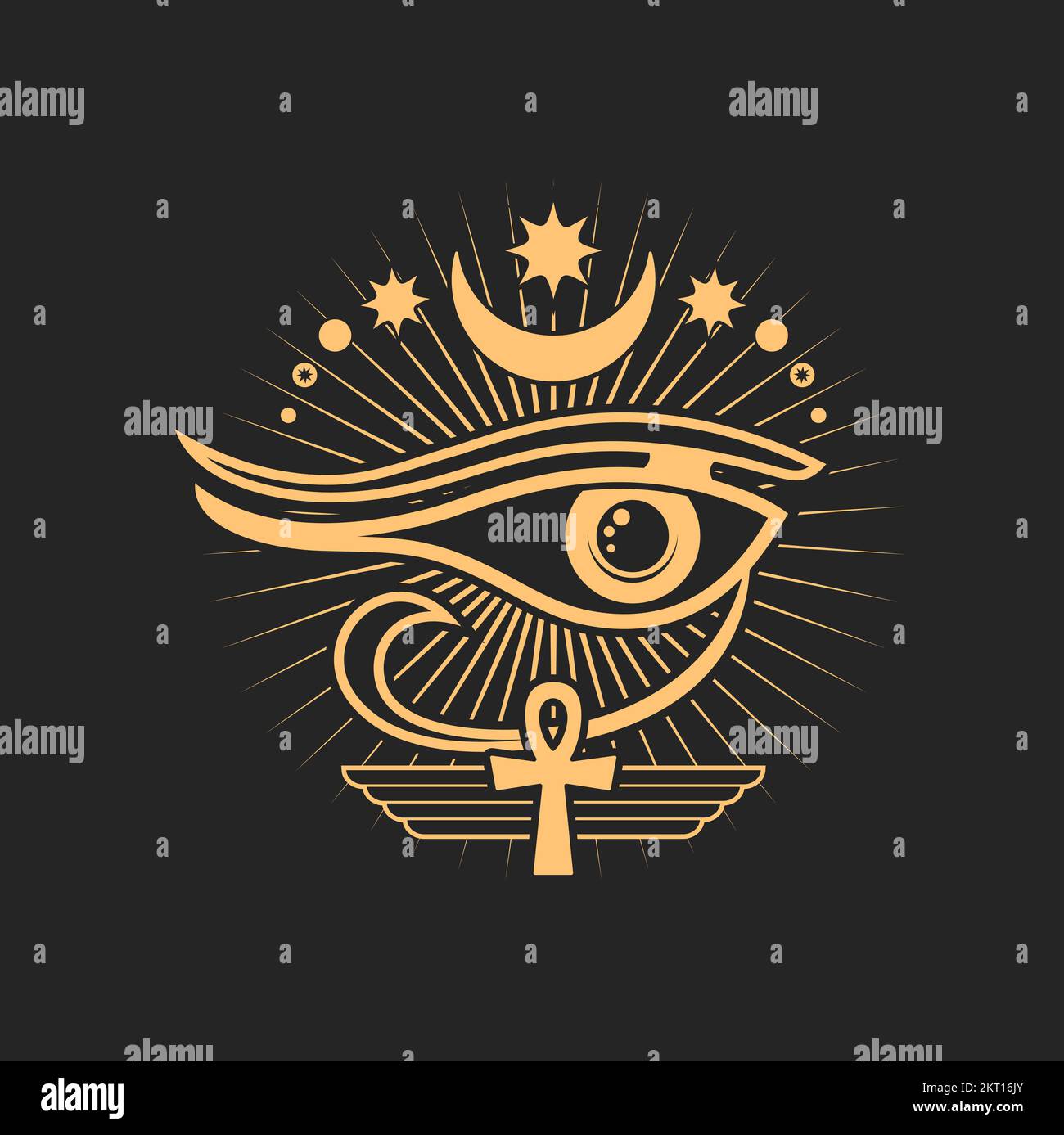 Egyptian cross and moon, magic talisman with Horus eye occult symbol ...