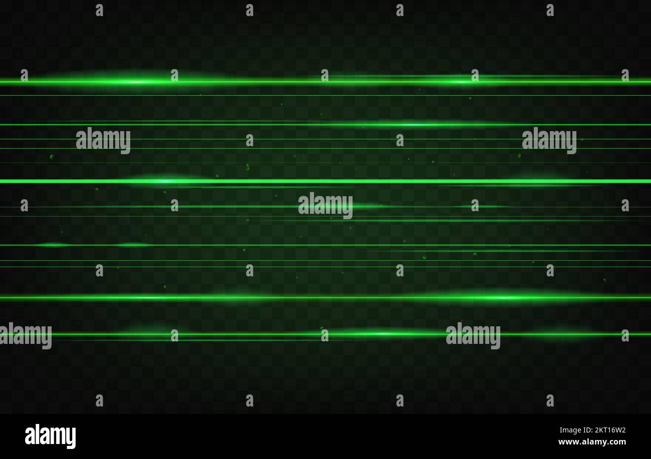 Green laser beams background, neon light rays and glow lines on black ...