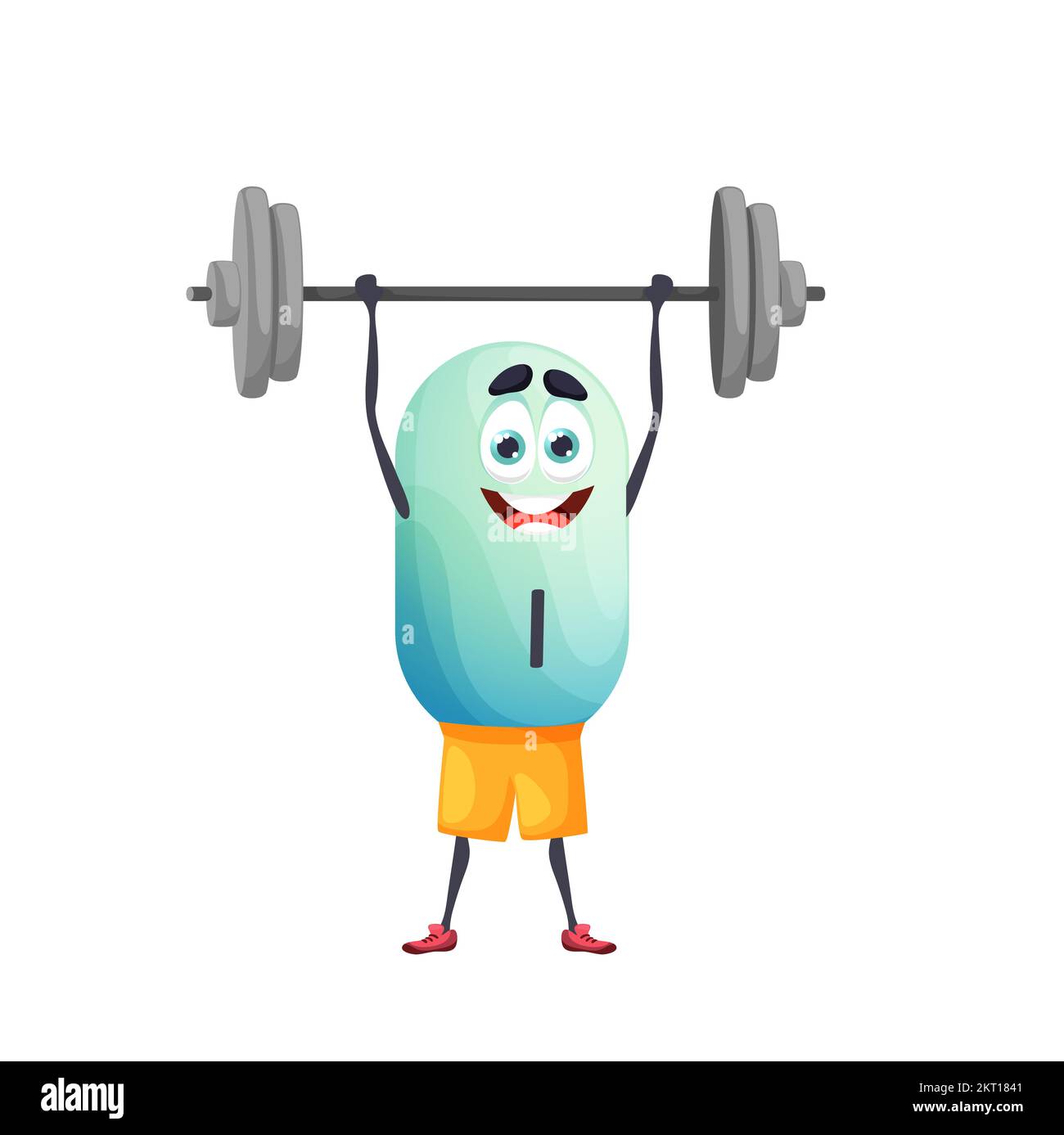 Cartoon iodine athlete character with barbell. Isolated vector funny I ...