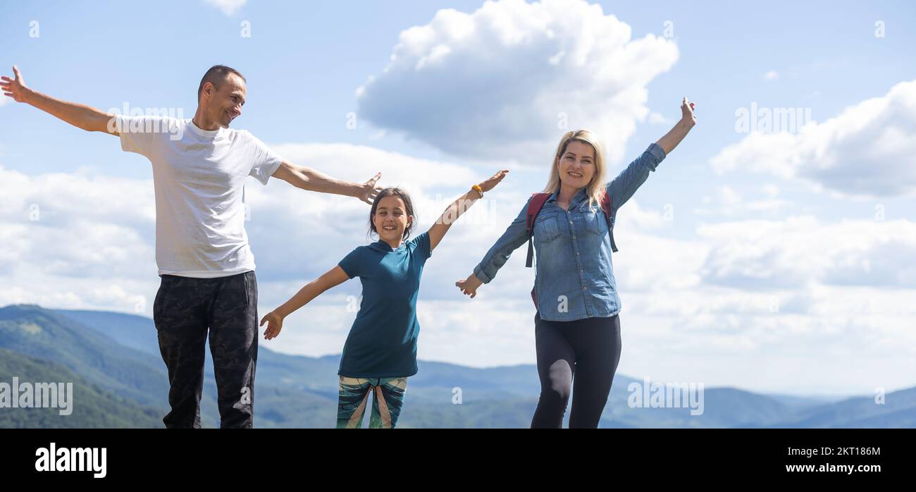 Happy family: mother, father, child daughter on nature Stock Photo - Alamy