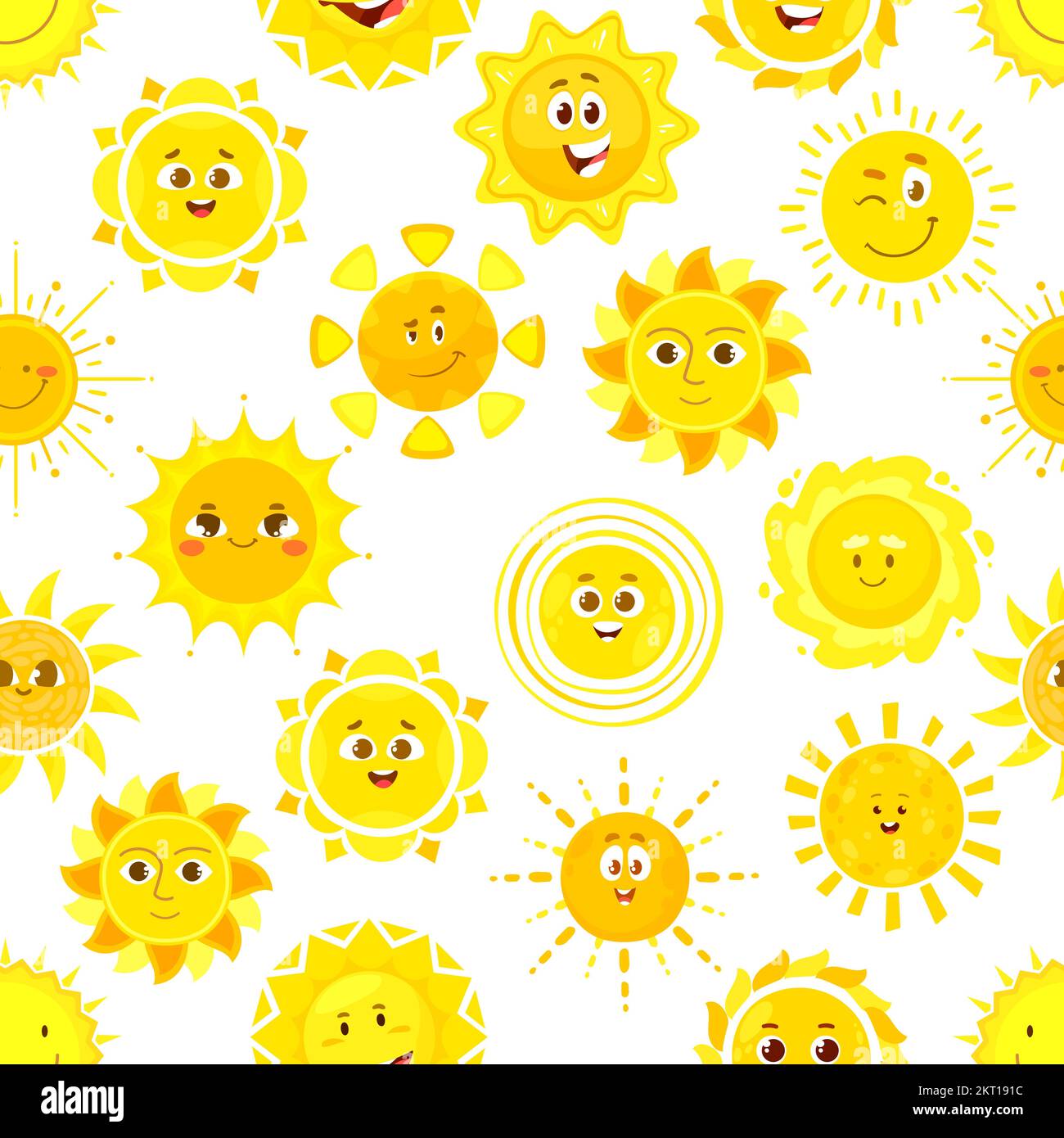 Sun characters seamless pattern. Cartoon vector laughing and smiling ...