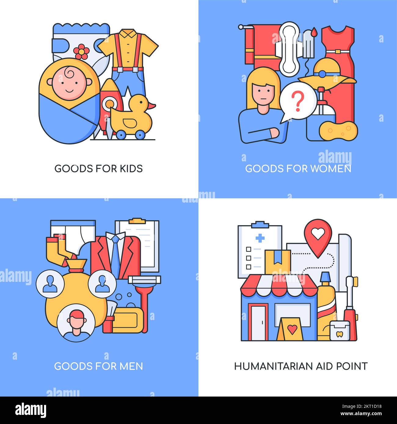 Goods for children and adults - set of line design style colorful ...