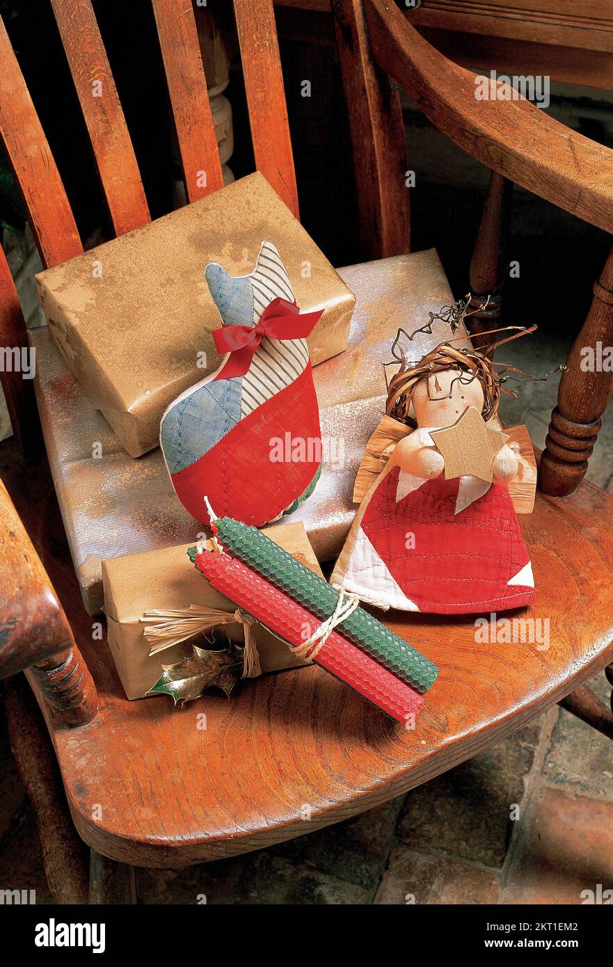 American Christmas decorations on a chair Stock Photo - Alamy