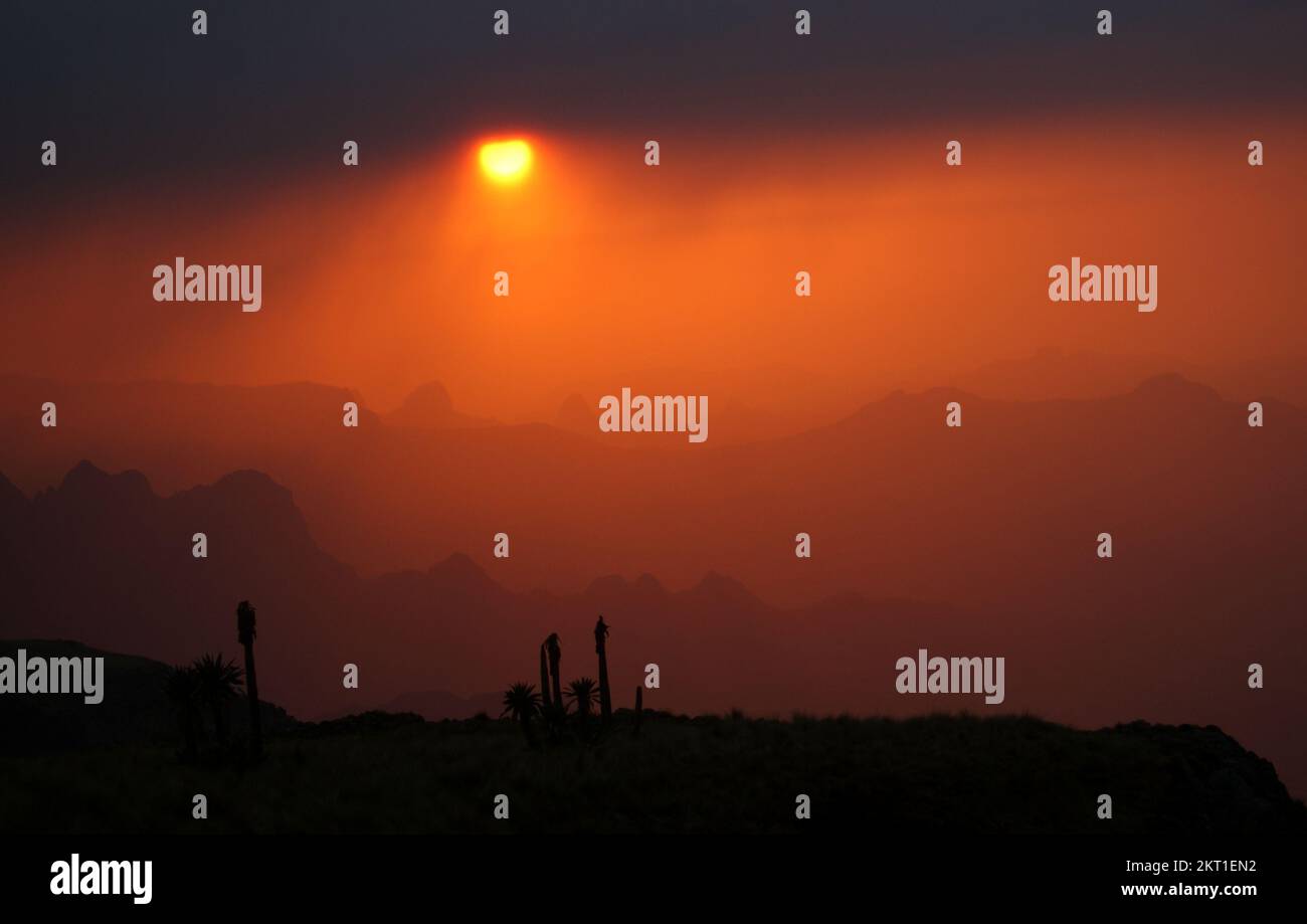 Dramatic sky sunset at Simien mountains national park in Ethiopia ...