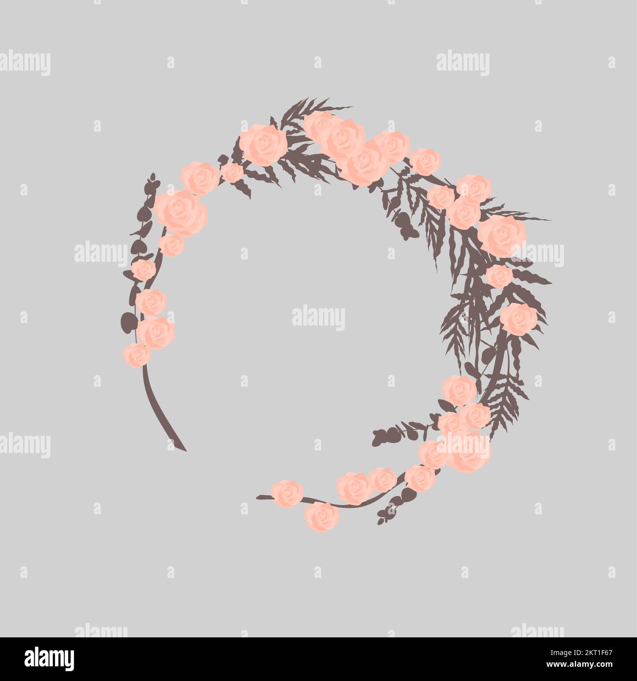 Hand drawn round wreath with pink rose flowers Stock Vector Image & Art ...
