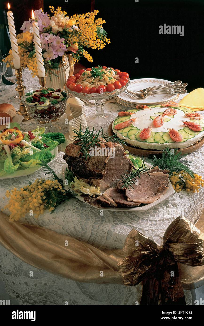 A tempting New Year's Eve buffet on a table Stock Photo - Alamy