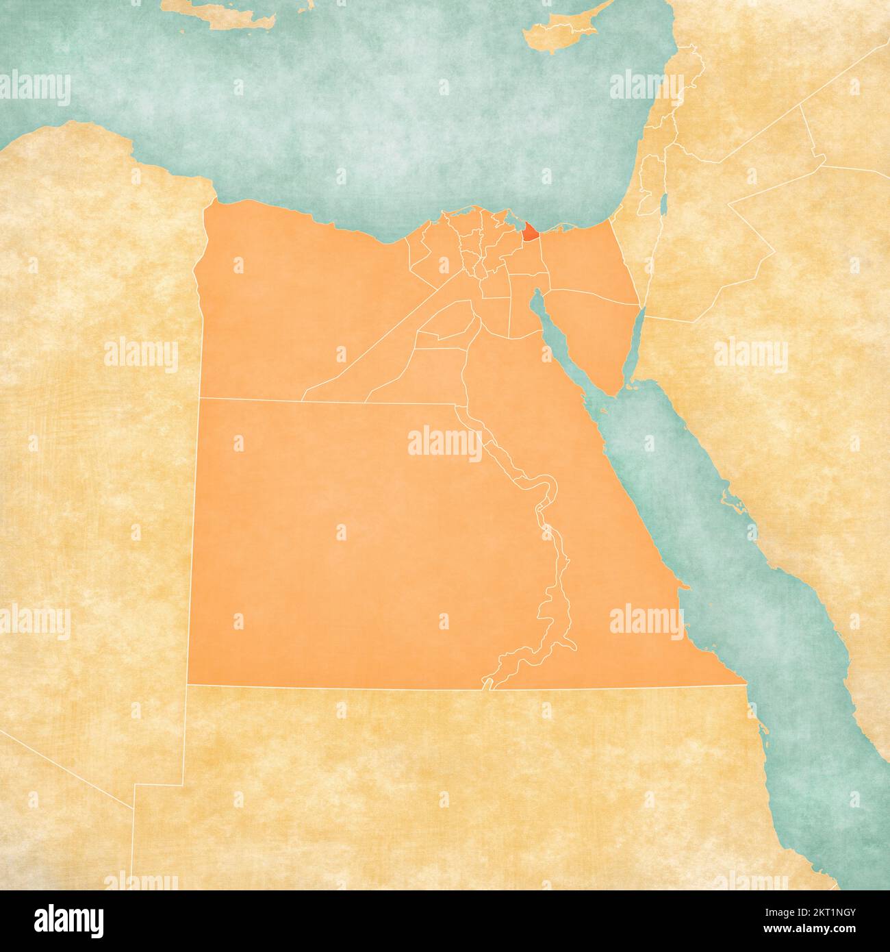 Port Said on the map of Egypt in soft grunge and vintage style, like ...