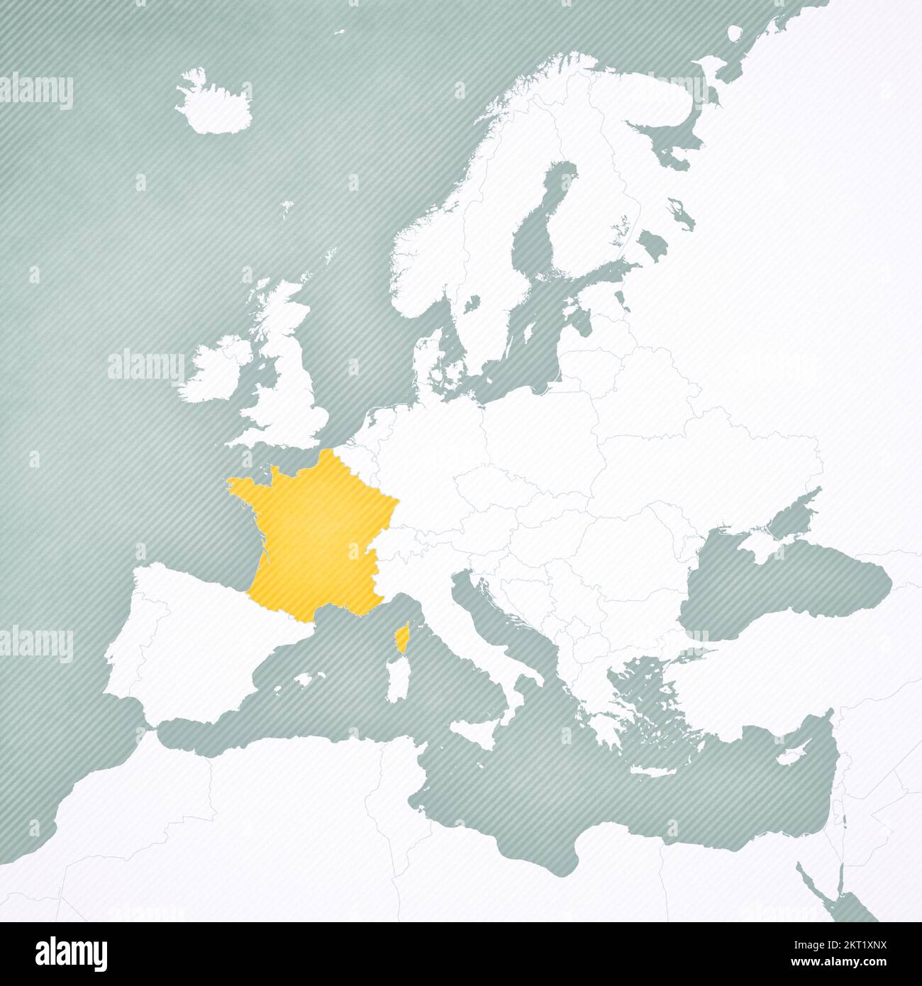 France on the map of Europe with softly striped vintage background ...
