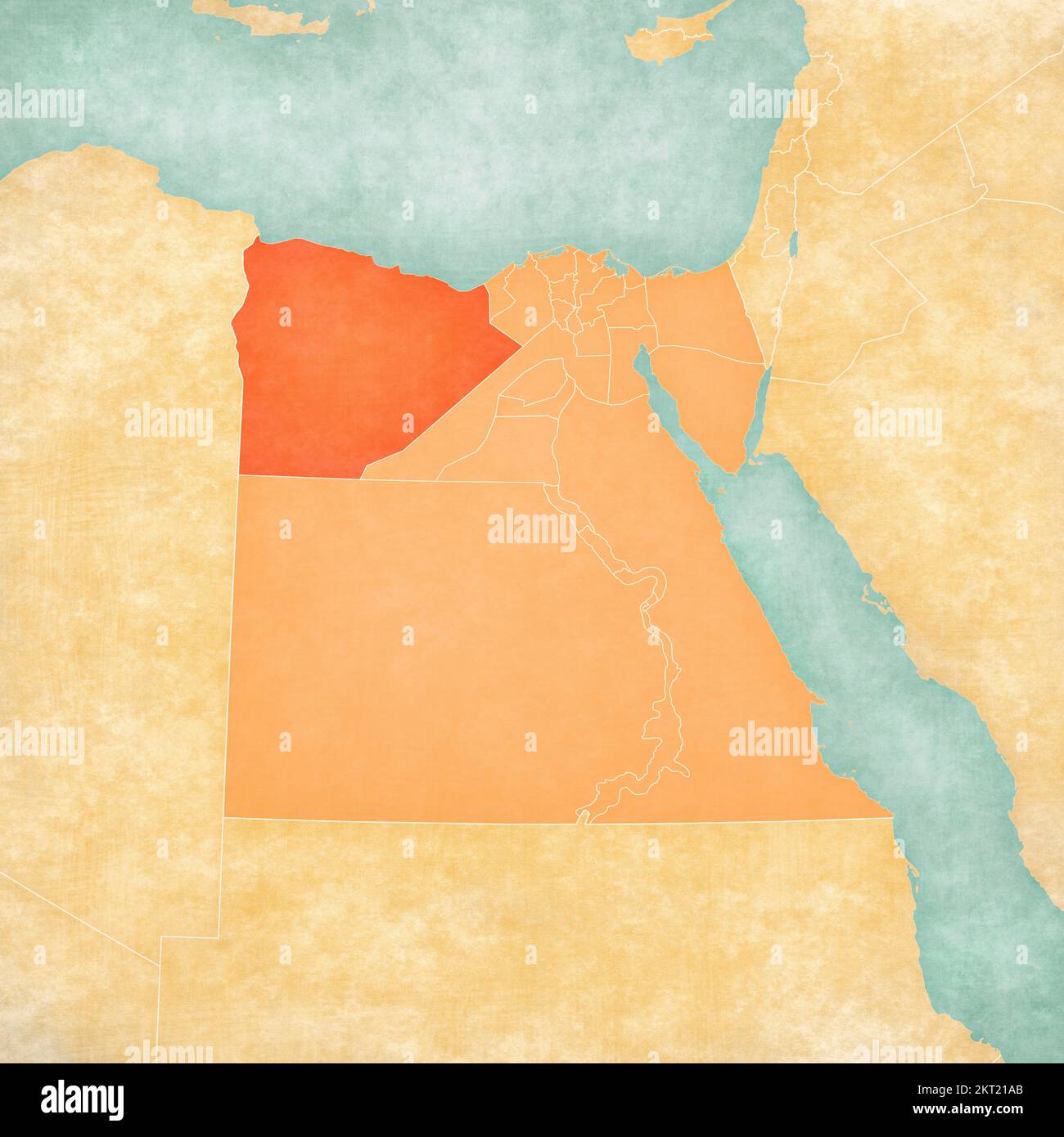 Matruh on the map of Egypt in soft grunge and vintage style, like old ...