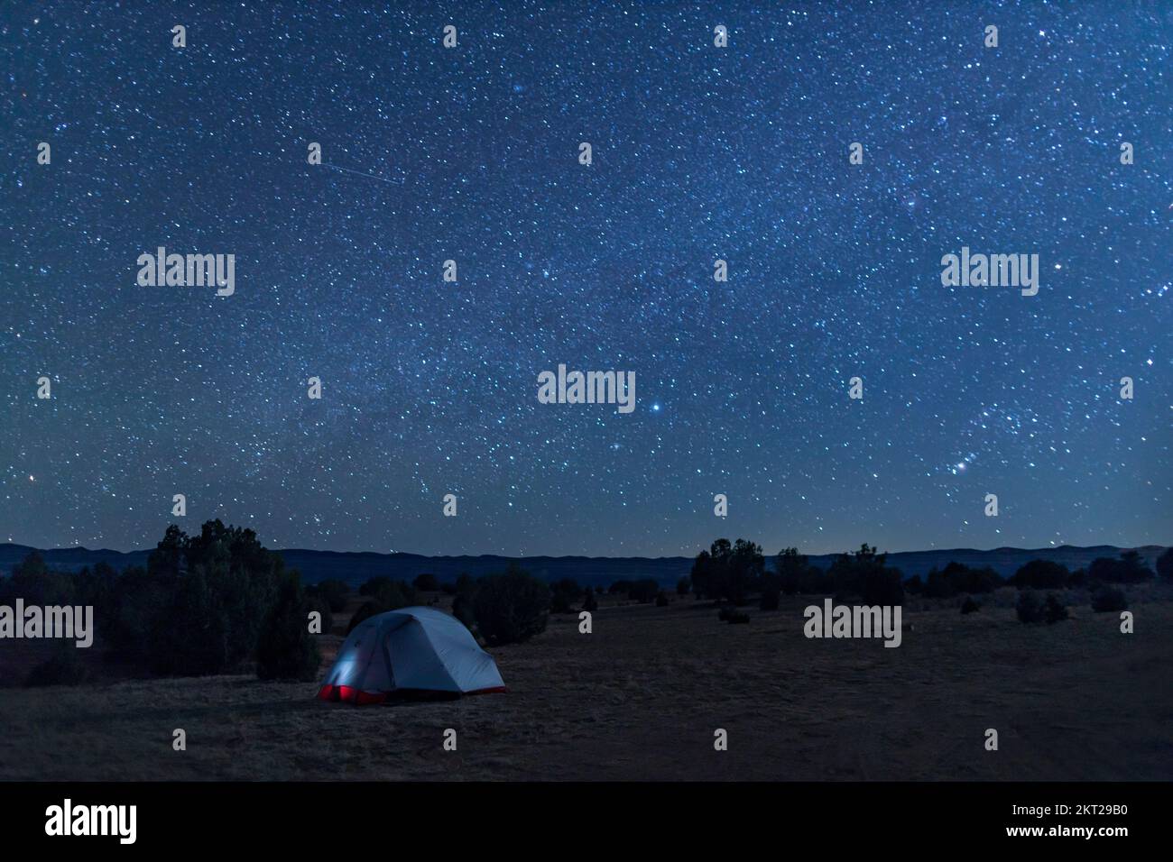 A tent under a star-filled night sky in the Grand Staircase-Escalante ...