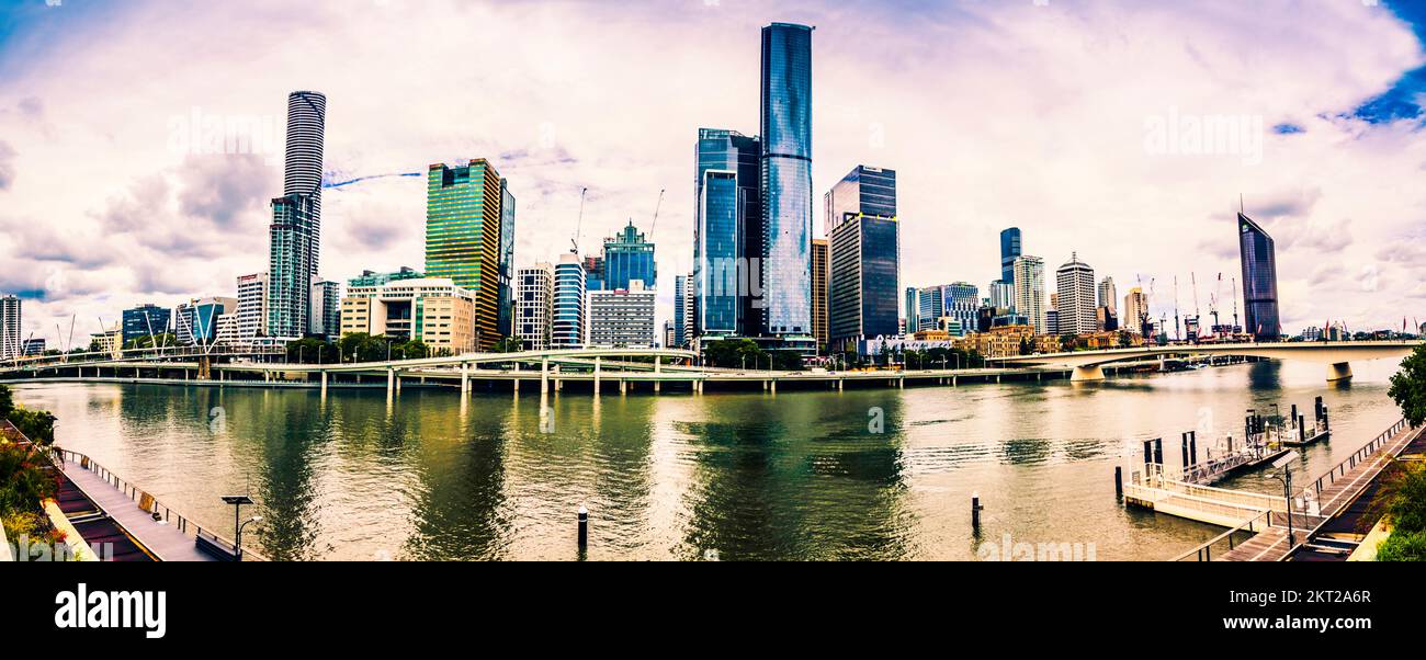 Wide open landscape art of urban harmonics with buildings, bridges and ...