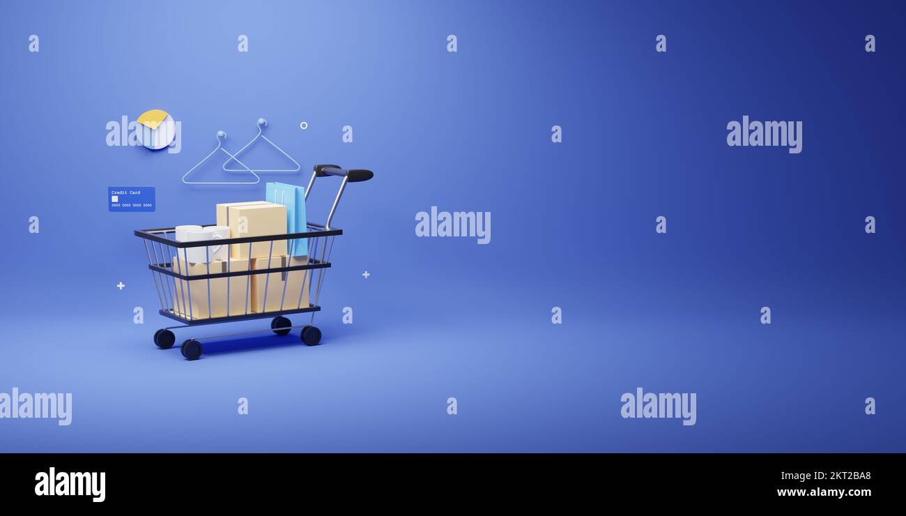 3d rendering modern sale post design with cart Stock Photo - Alamy