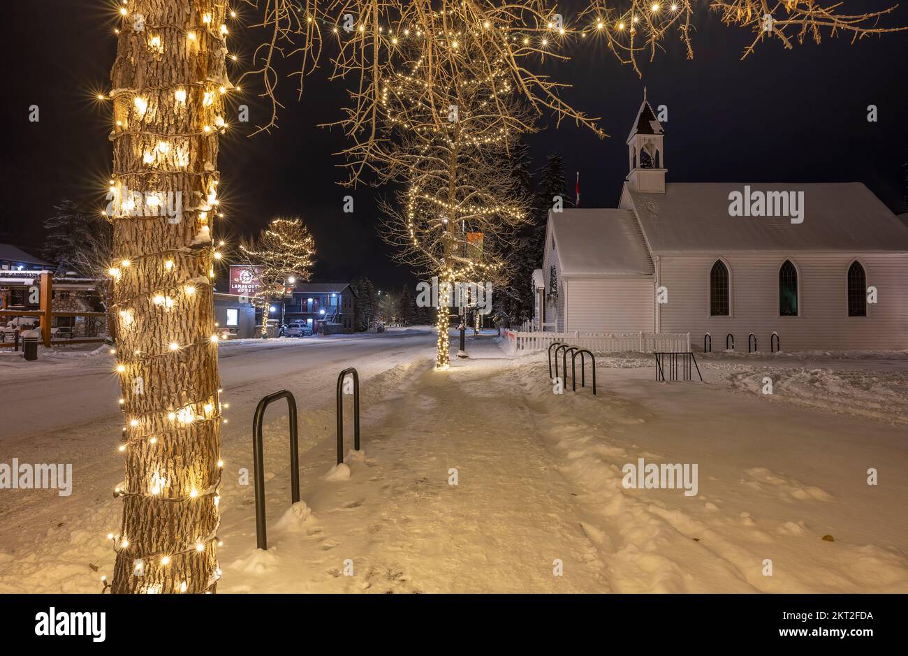Canmore, Alberta, Canada – November 28, 2022: Christmas lights and ...
