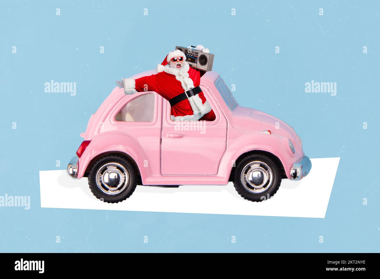 Creative photo 3d collage artwork postcard poster card of crazy santa ...