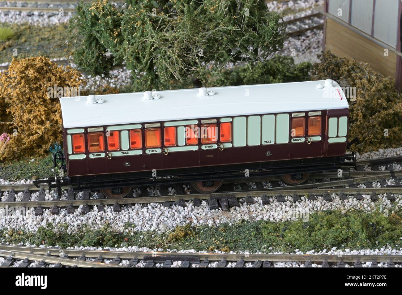 A model of a victorian model railway carriage Stock Photo - Alamy