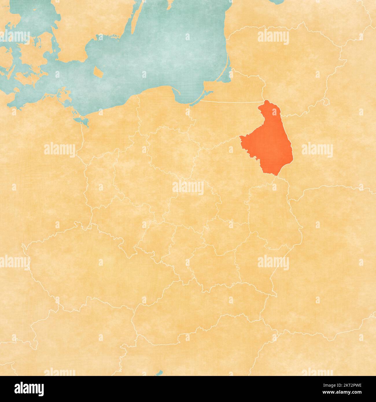 Podlaskie on the map of Poland in soft grunge and vintage style, like ...