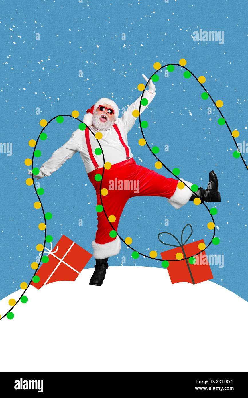 Christmas brochure collage of crazy santa claus dancing season new year ...