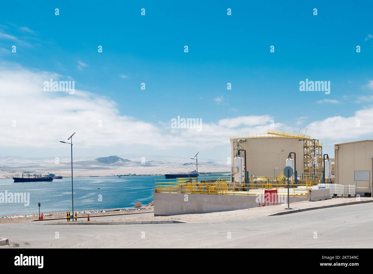 Desalination plant at port Punta Padrones with Caldera bay on de back ...