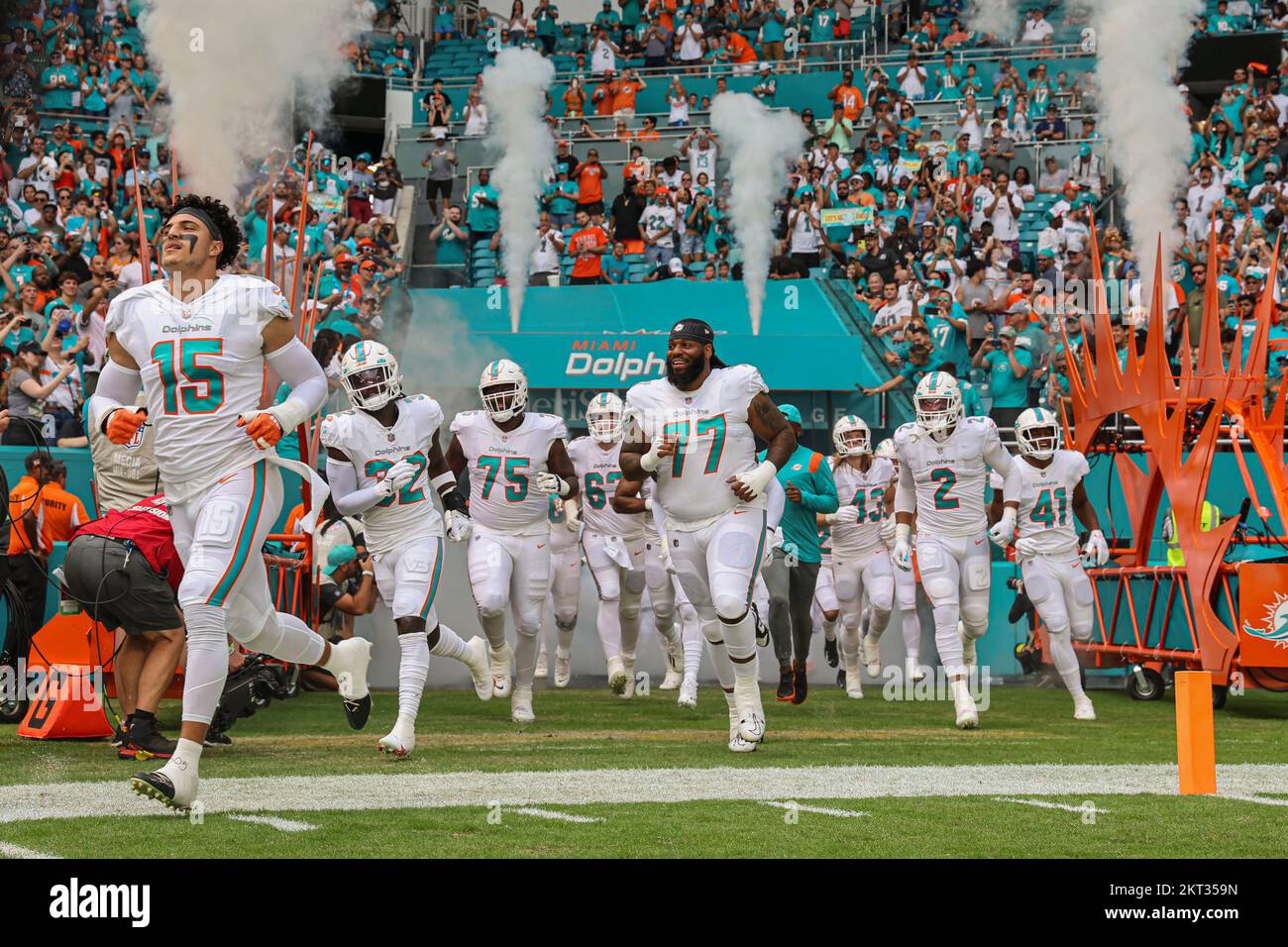 Miami. FL USA; The Miami Dolphins take the field prior to an NFL game ...