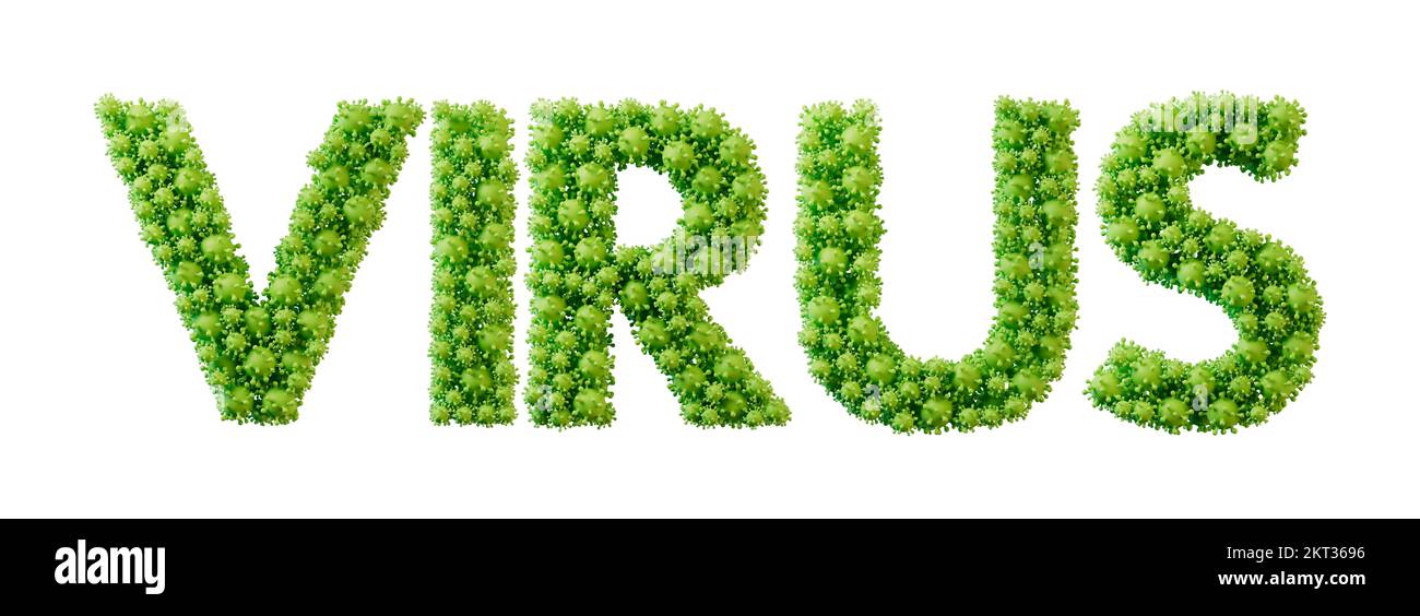 Virus word made from green bacteria cell molecule font. Health and ...