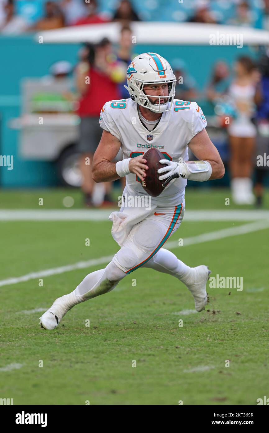 Miami. FL USA; Miami Dolphins quarterback Skylar Thompson (19) rolls ...