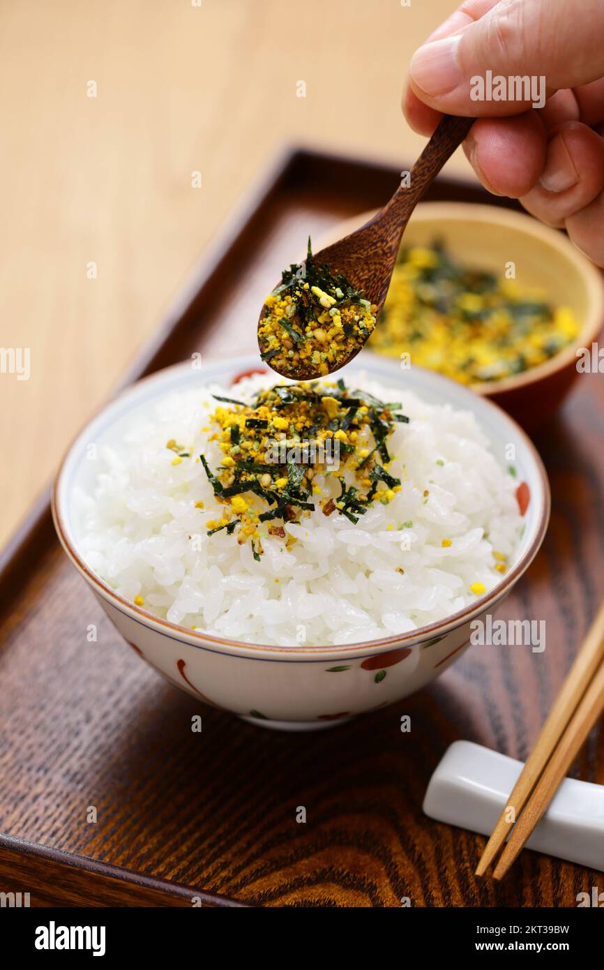 Furikake is a Japanese dry condiment to be sprinked on top of cooked ...