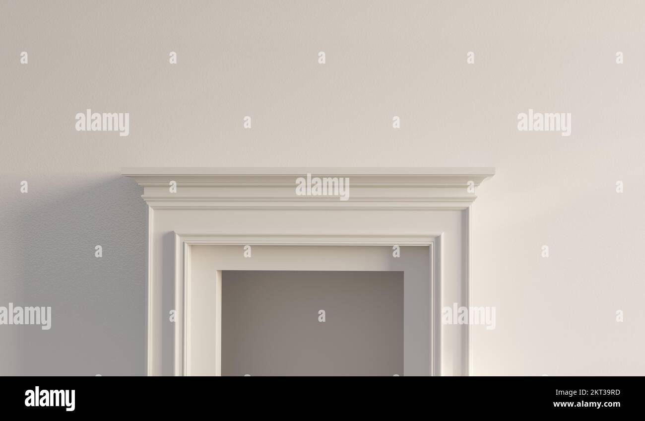 Large traditional fireplace without a fire. Blank walls. Empty mantle ...