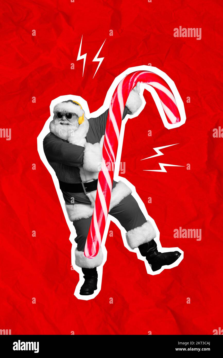 Collage photo of old age saint nicholas wear sunglass new costume fat ...