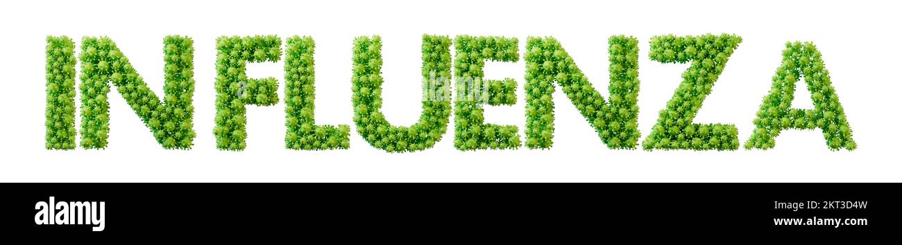 Influenza word made from green bacteria cell molecule font. Health and ...