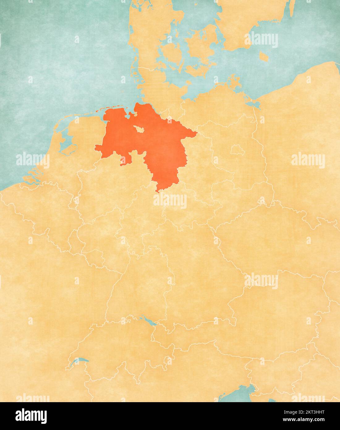 Lower Saxony on the map of Germany in soft grunge and vintage style ...
