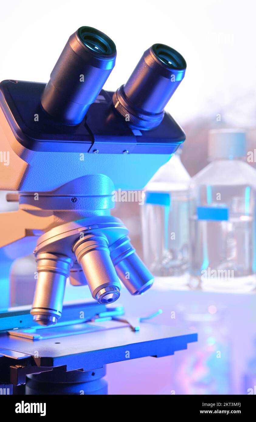 Microscope in research laboratory. Scientific, medical, education ...