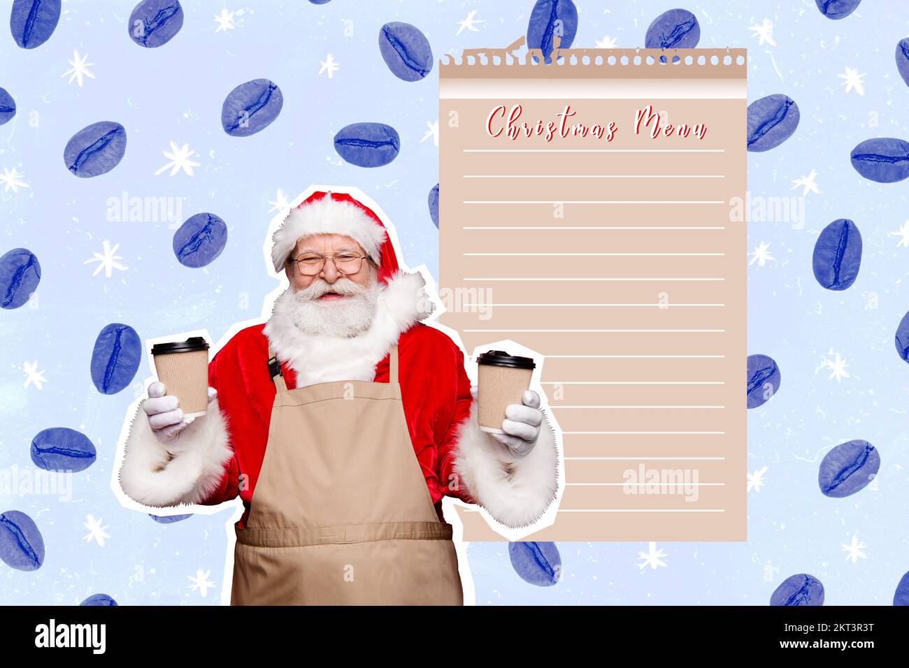 Creative collage picture of aged cheerful santa hands hold coffee mugs ...