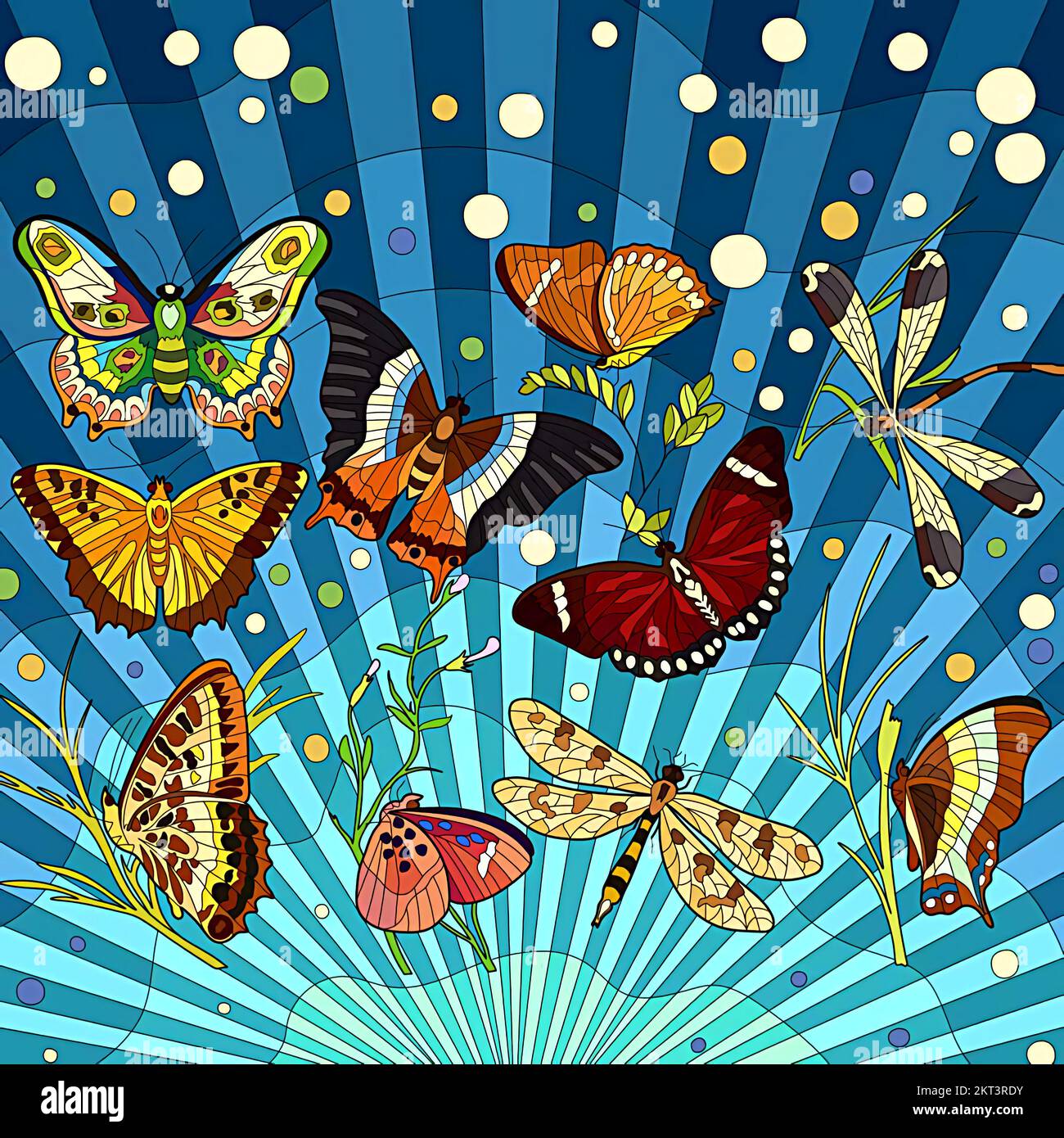 illustration of eight butterflies and two dragonflies Stock Photo - Alamy